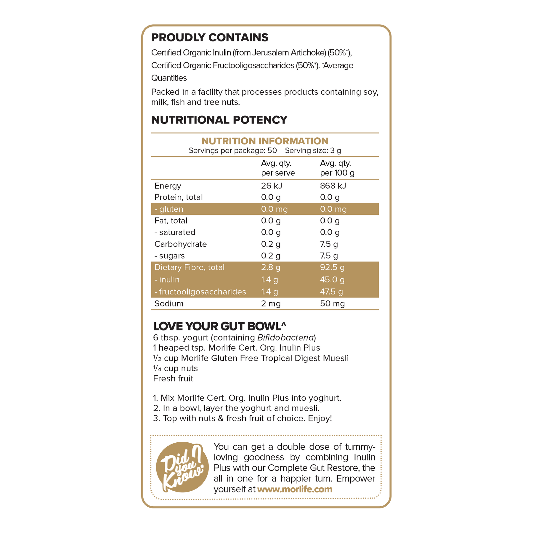 Morlife Inulin Plus Certified Organic