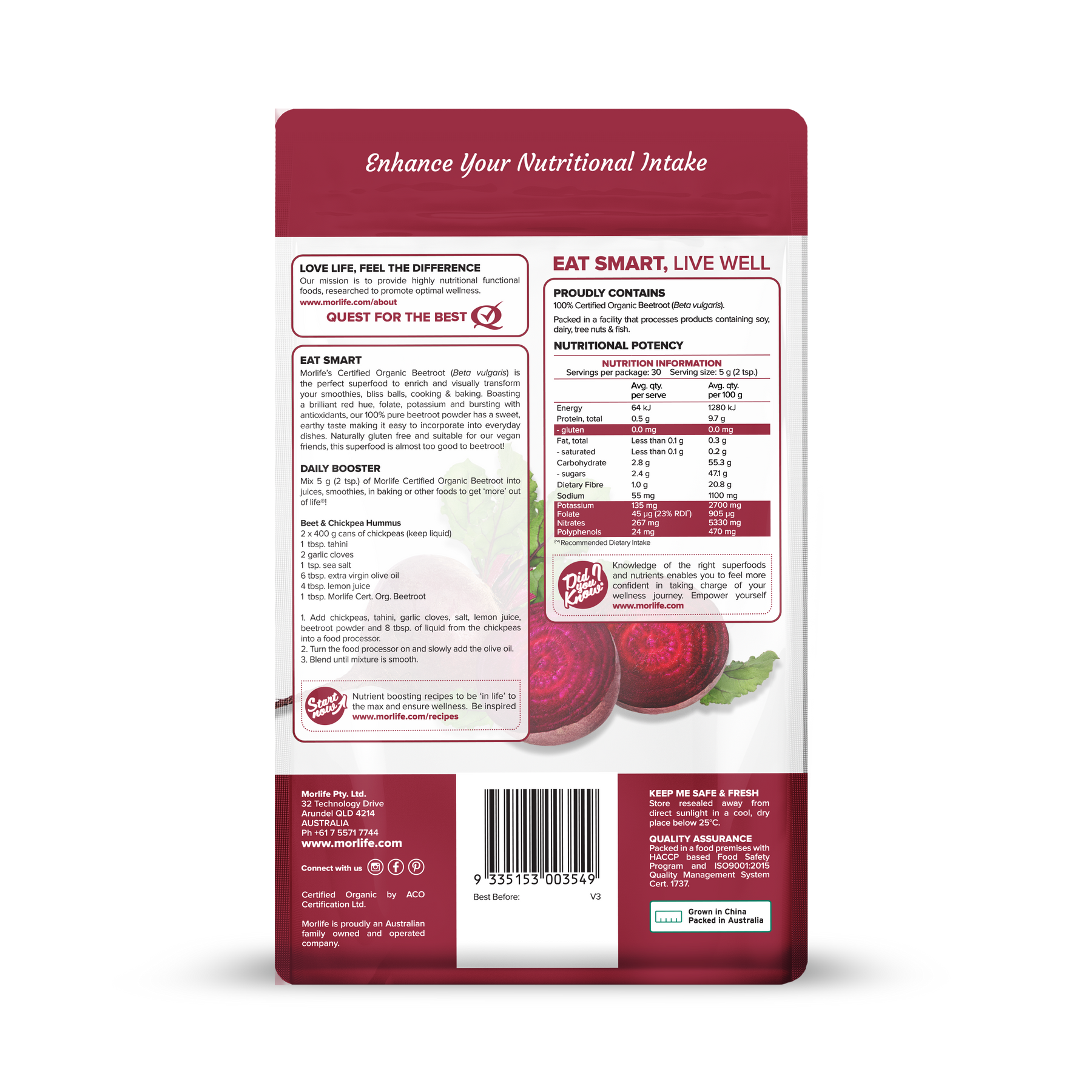 Morlife Beetroot Powder Certified Organic